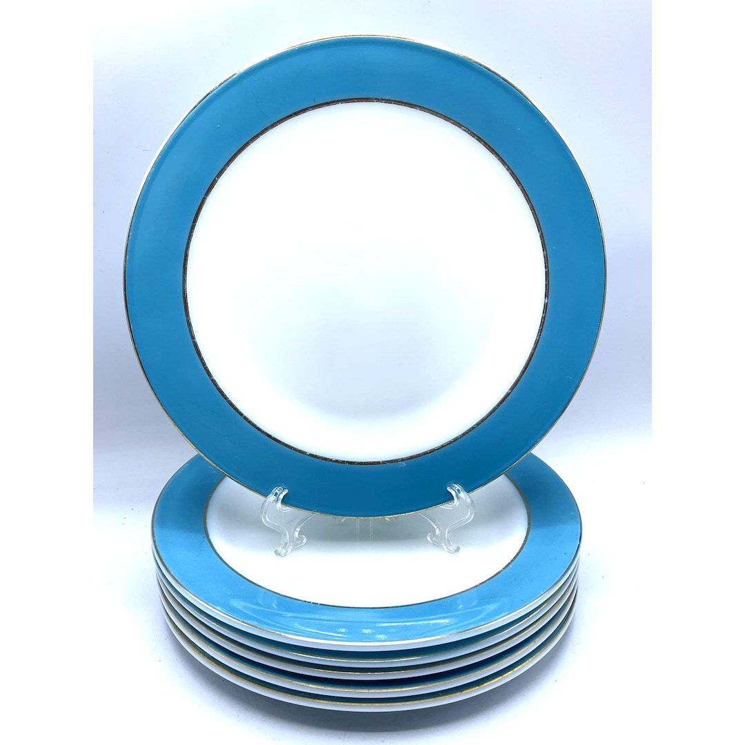 Pyrex Dinner Plate 9.75 Turquoise Blue Gold Rim Set of 6 - Etsy