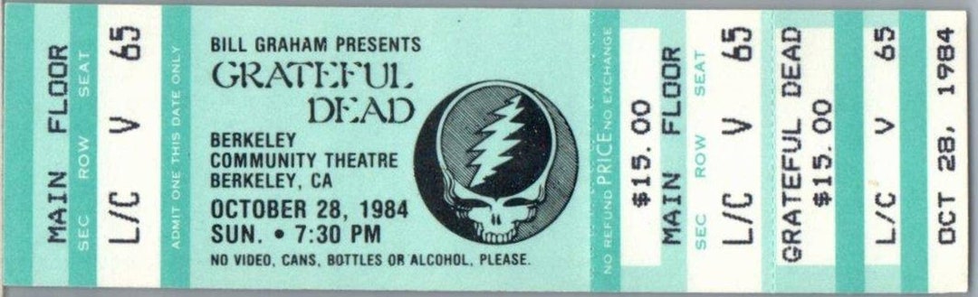 Grateful Dead Mail Away Untorn Ticket Stub October 28 1984 Berkeley ...