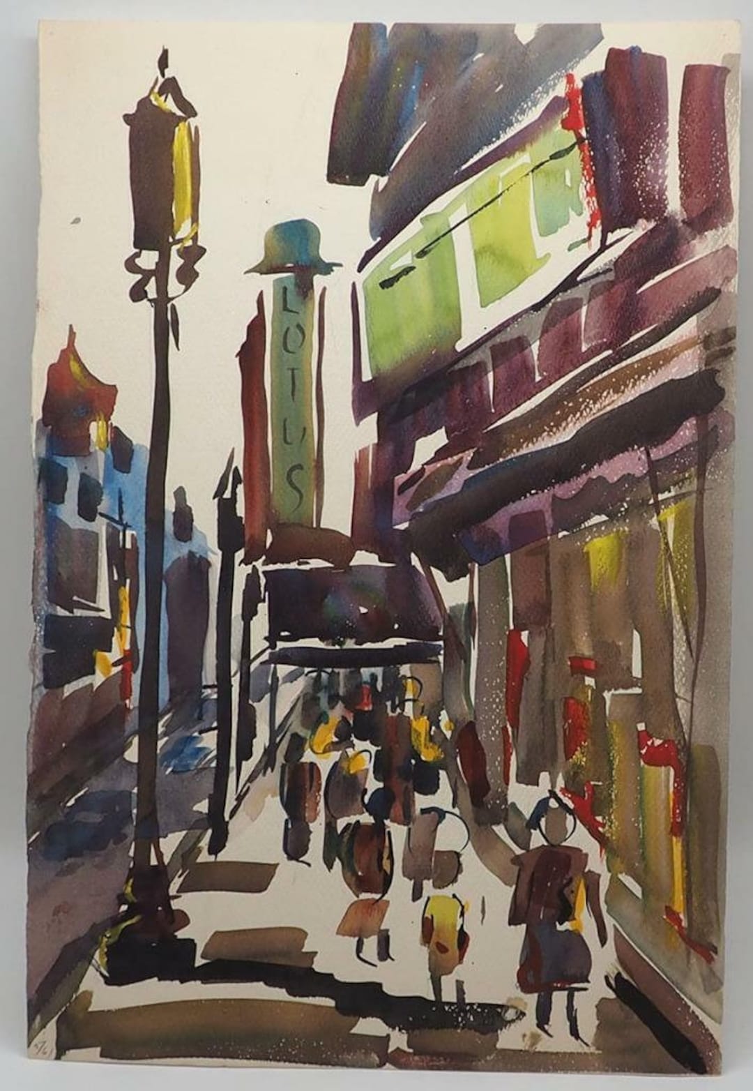 Vintage Watercolor Painting Ink Drawing on Paper Lotus Market Circa ...