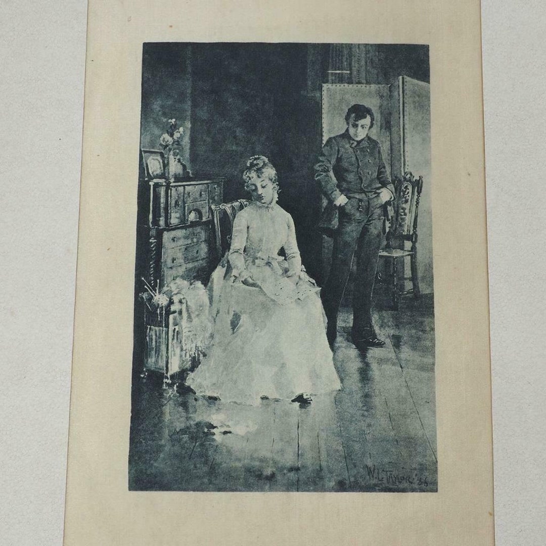Antique Photo Etching on Silk Middlemarch Dr. Lydgate & Rosamond by W.L ...