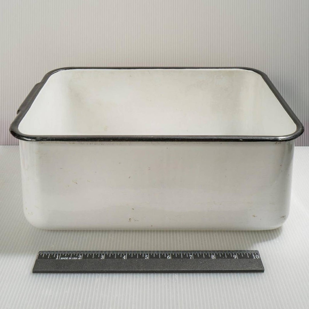 Enamelware Deep Pan Tub White Porcelain Black Trim - Etsy