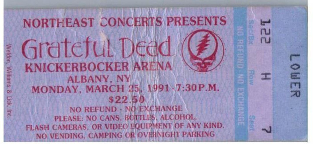 Grateful Dead Ticket Stub March 25 1991 Albany New York - Etsy