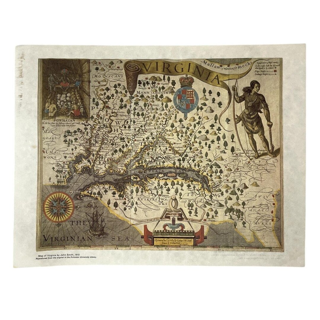John Smith’s Map of Virginia 1612 Reproduction Parchment Paper ...