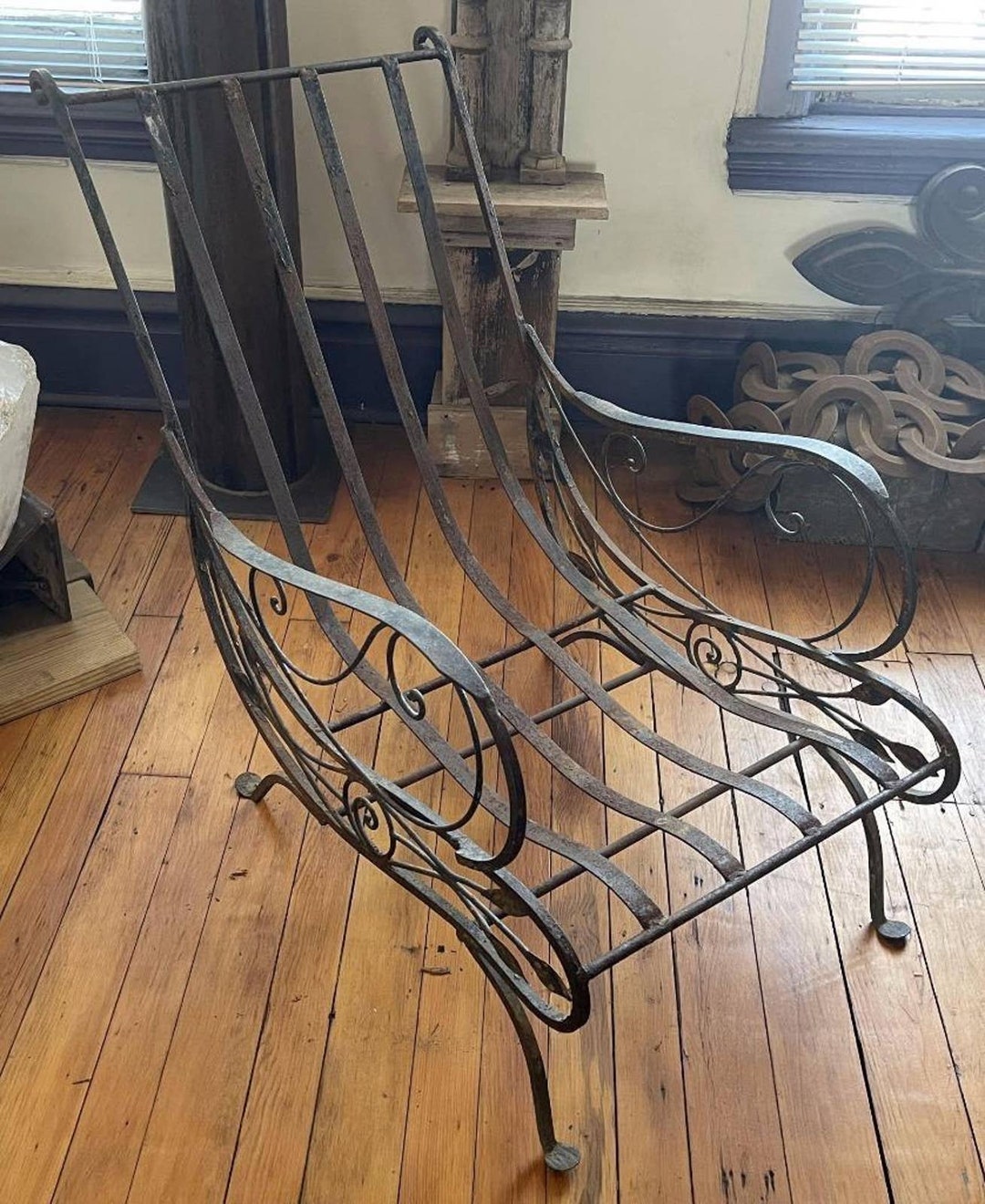 Wrought Iron Lounge Chair Scroll Arms Antique - Etsy