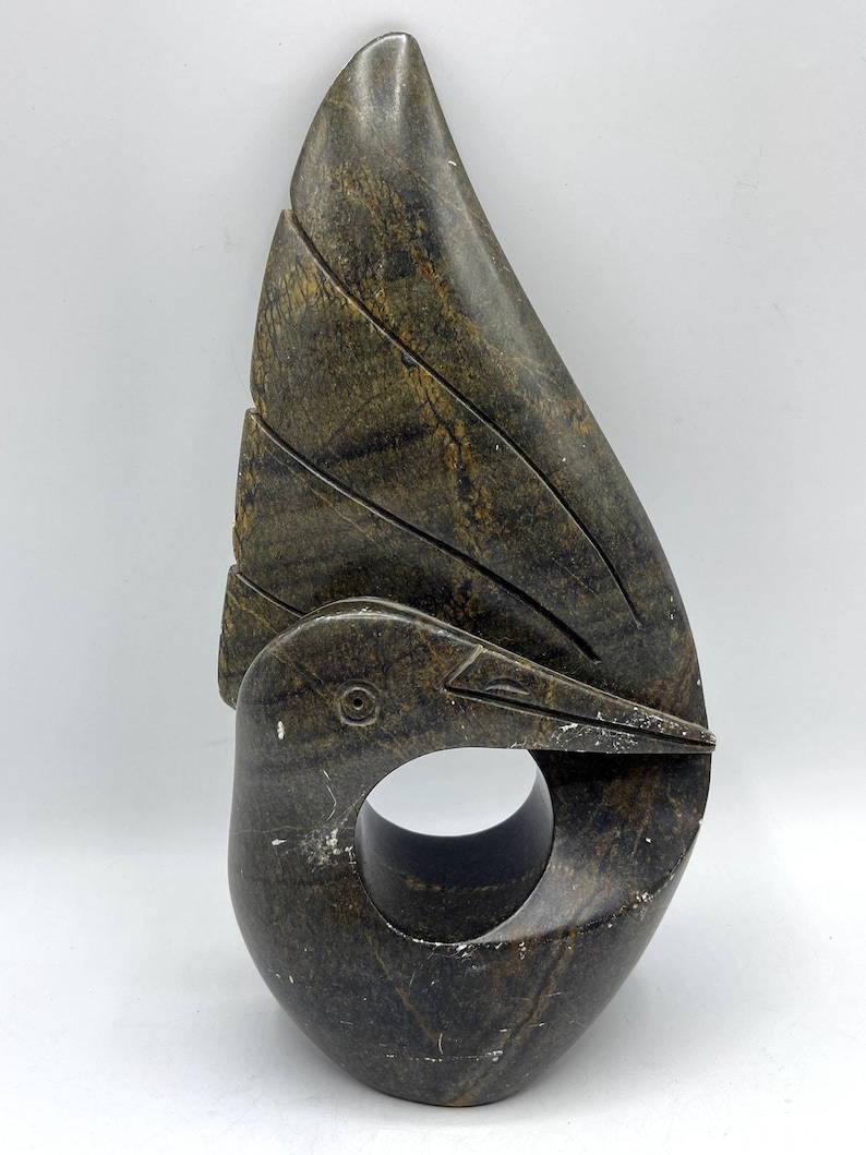 Zimbabwe African Shona Stone Serpentine Sculpture Carved Bird Cuthbert ...