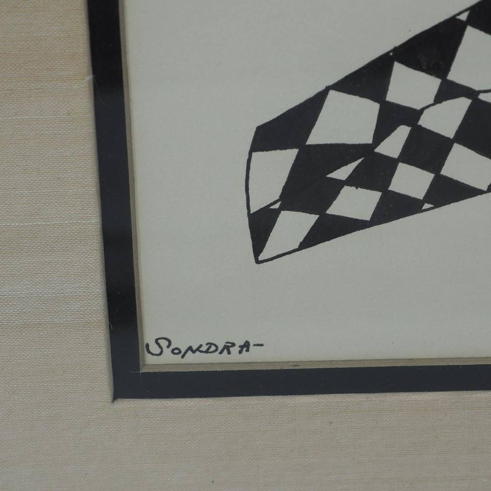 Vintage Mid Century Modern Pen Ink Jester Mandolin Drawing Signed ...