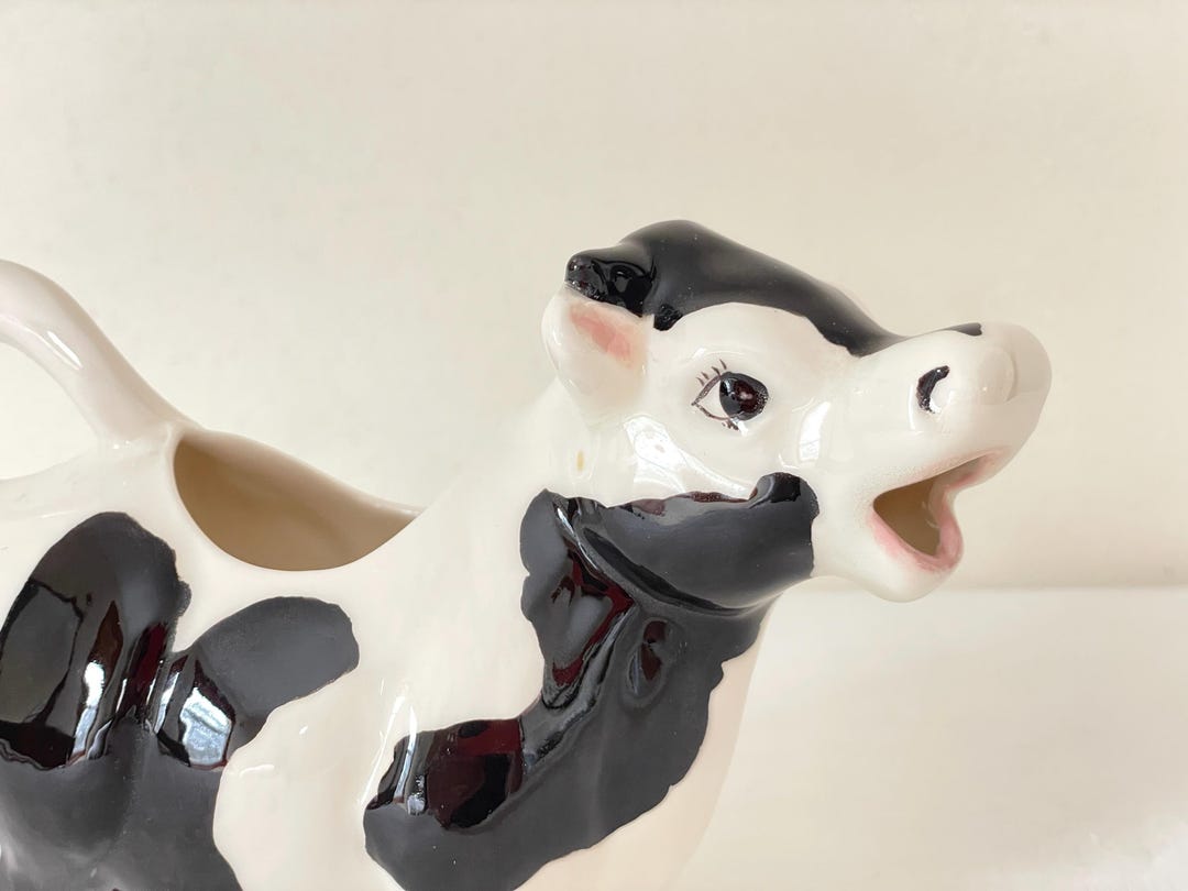 Vintage Black and White Cow Creamer | Ceramic Cow Coffee Creamer Server ...