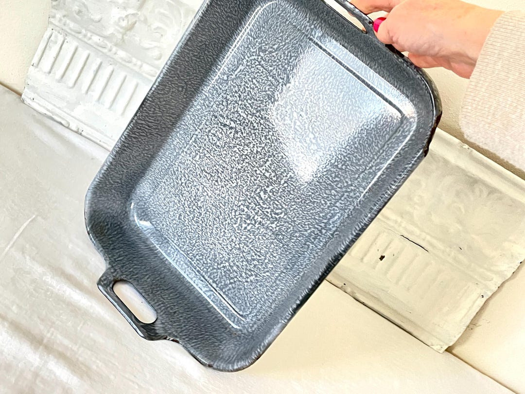Gray Enamelware Rectangle Pan Gray and White Marble Enamelware Pan at ...