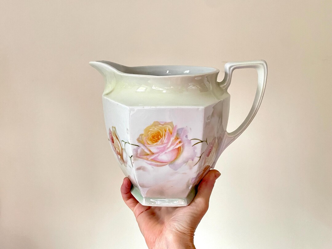 Vintage Rose Pitcher: Large Floral Vase, Made in Germany - Etsy