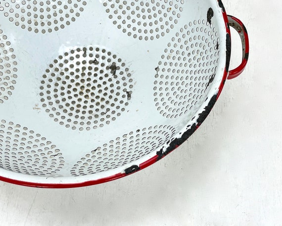 Vintage Kitchen Colander Enameled red rimmed colander at Kate's Vintage ...