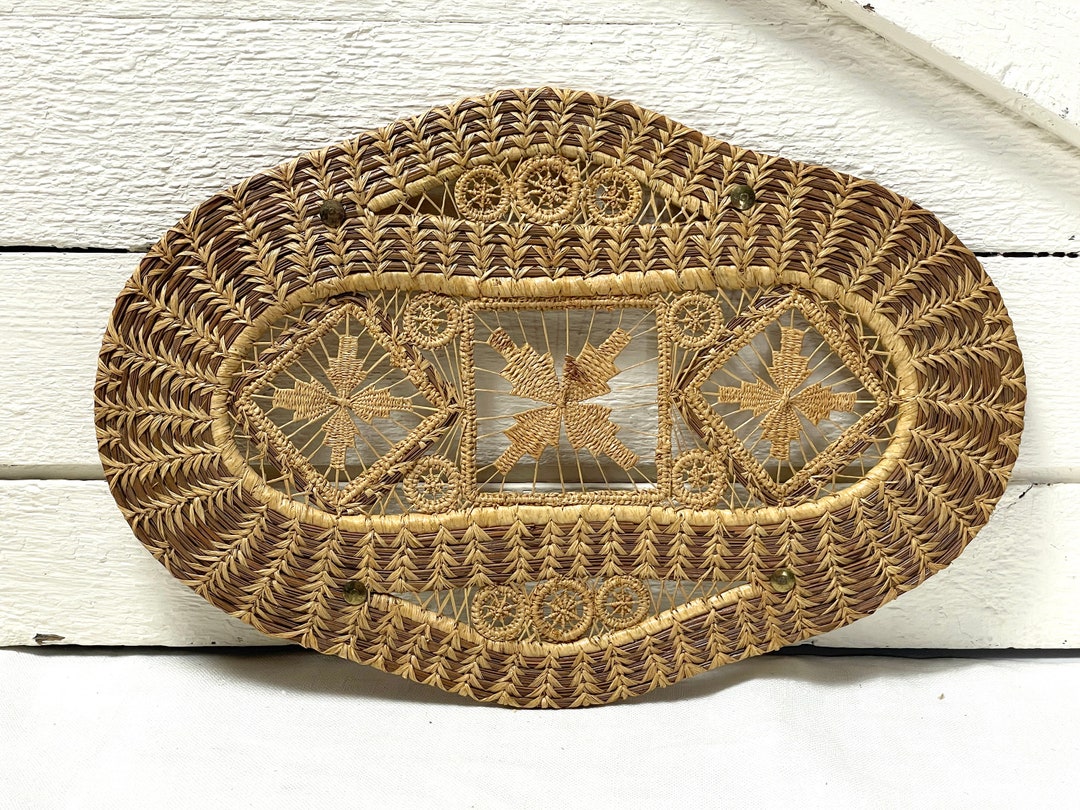 Vintage Wicker Trivet | Older Trivet With Brass Feet | Farmhouse ...