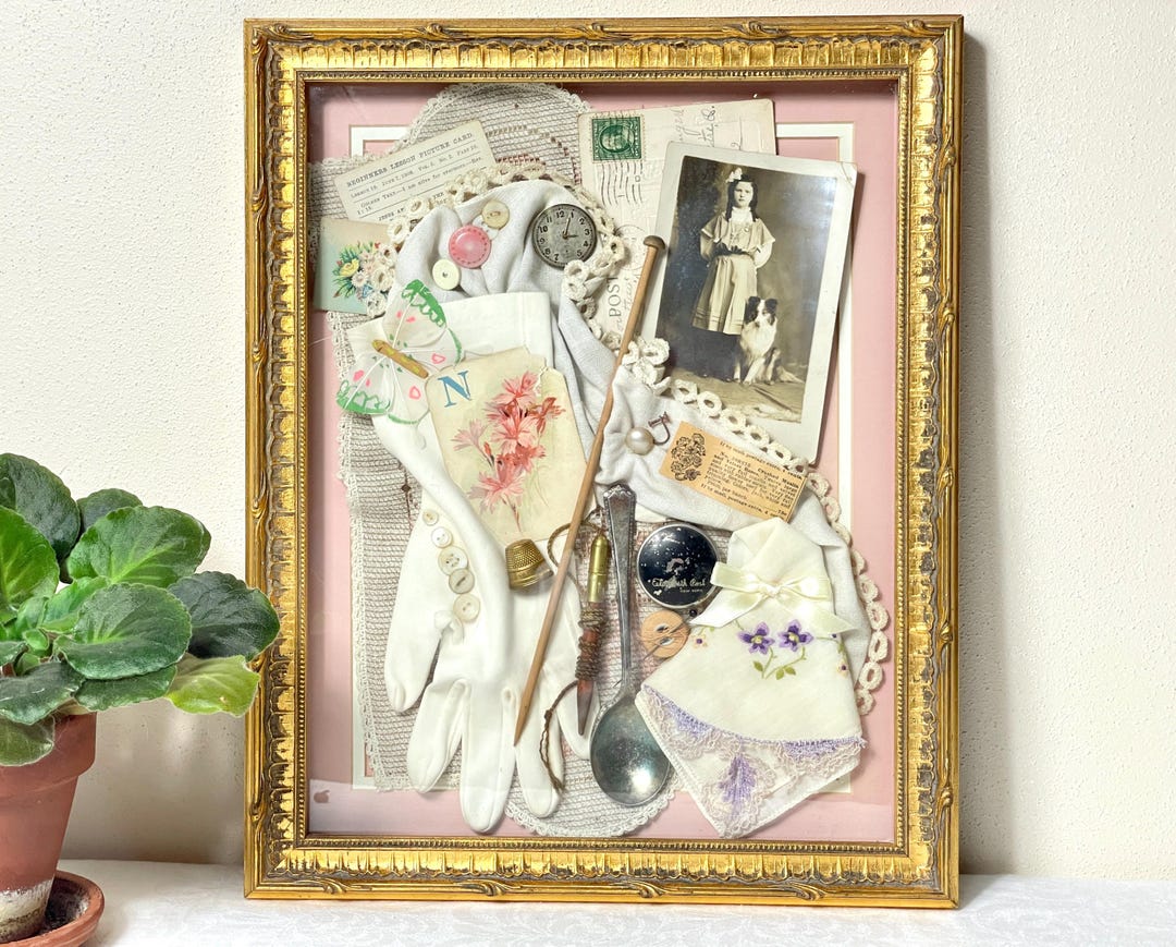 Victorian Shadow Box Art: Framed Keepsake With Gloves & Ephemera - Etsy