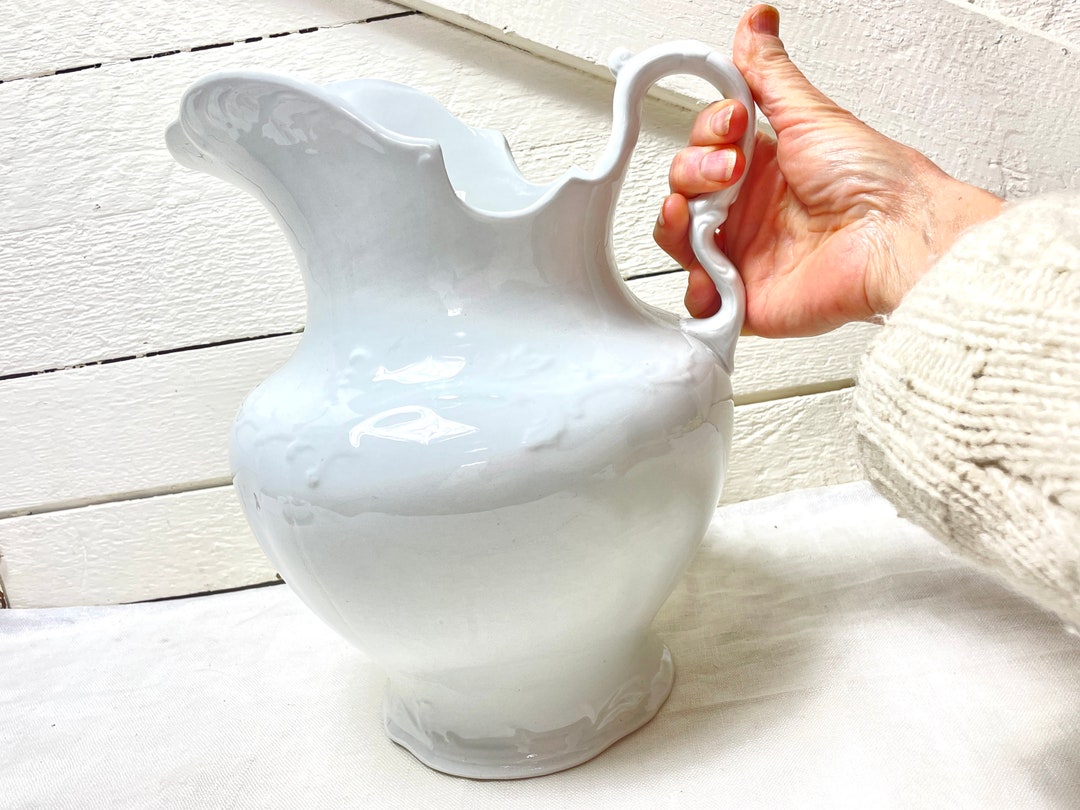 Vintage Ironstone Water Pitcher: Large White California Pottery - Etsy