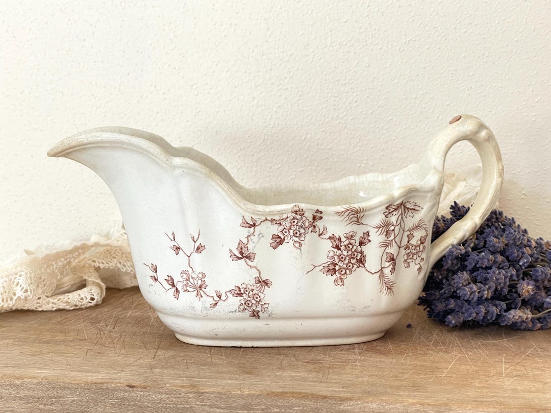 Ironstone Pitcher Gravy Boat | Blossom Pattern by Meakin | Ironstone ...
