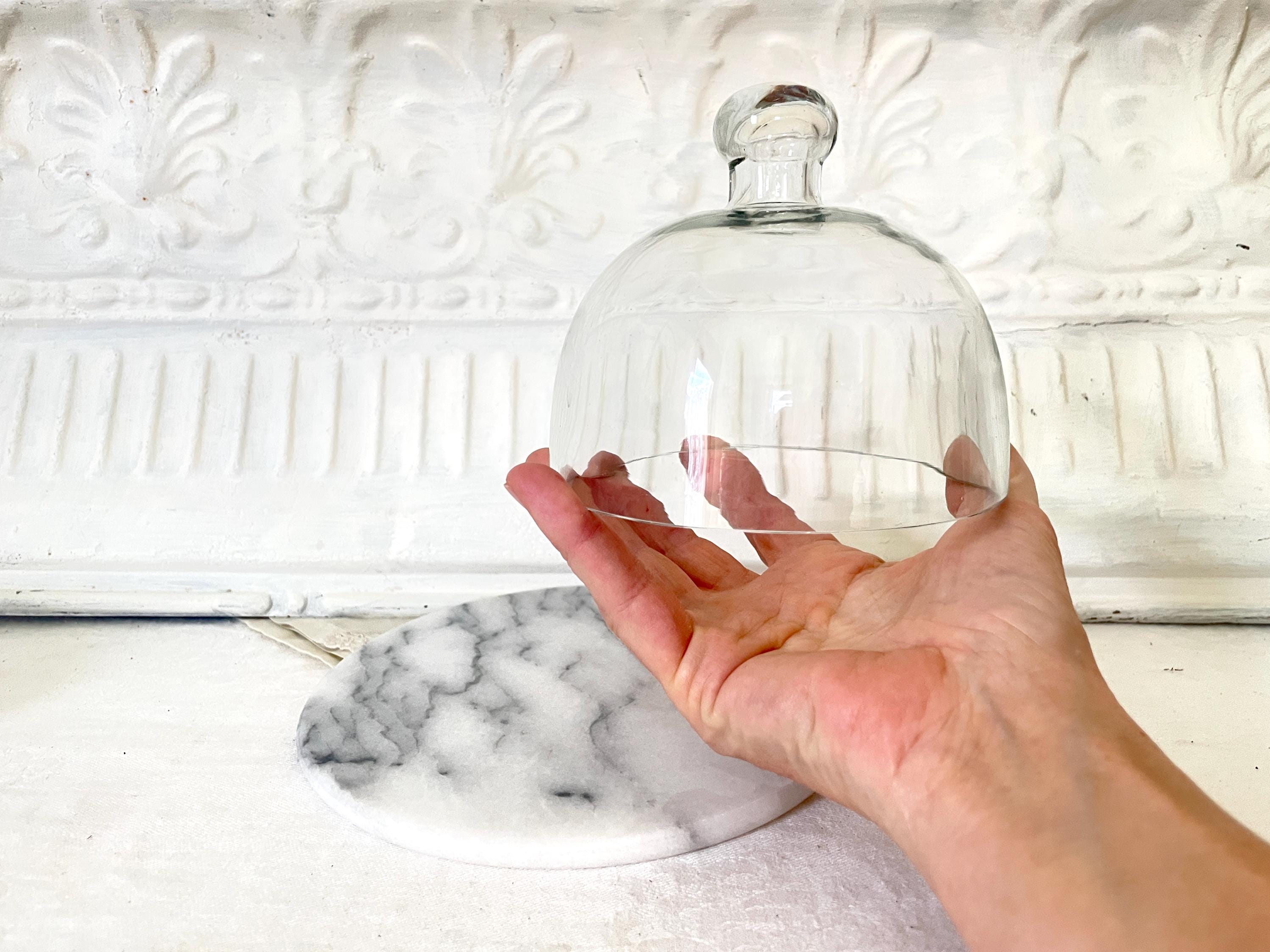 Small Glass Cloche With Marble Plate - Vintage Display Dome - Etsy