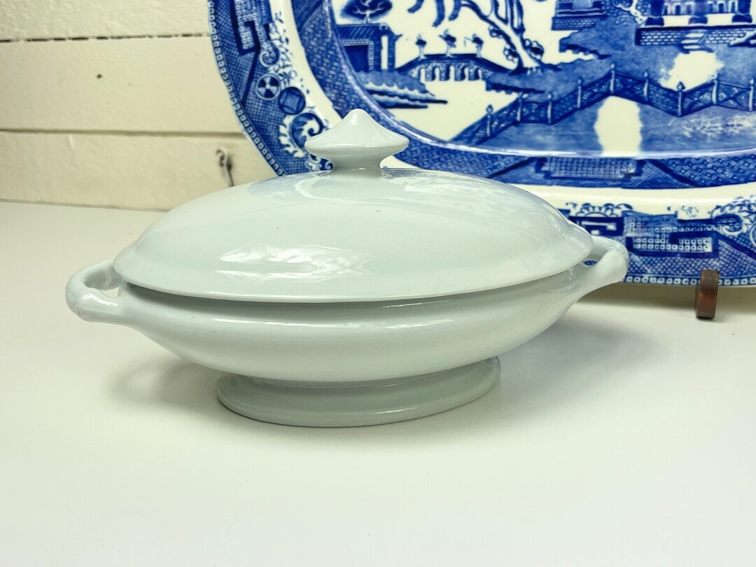 White Ironstone Tureen Serving Dish With Lid 10 1/4 Inches Long 1900 ...