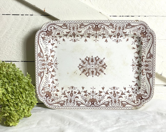 Antique English Platter With Brown Transferware | Beautiful Large ...
