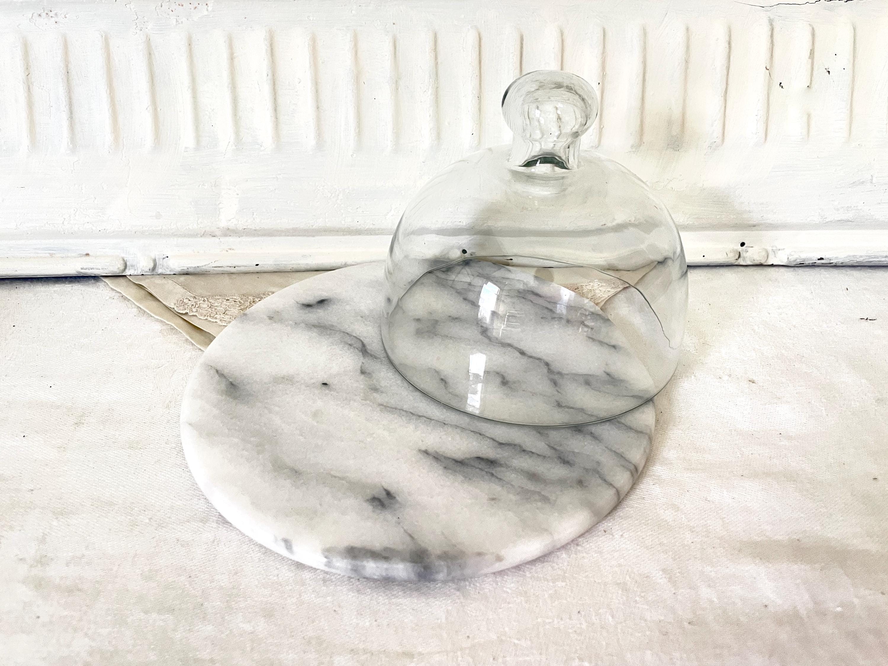 Small Glass Cloche With Marble Plate - Vintage Display Dome - Etsy