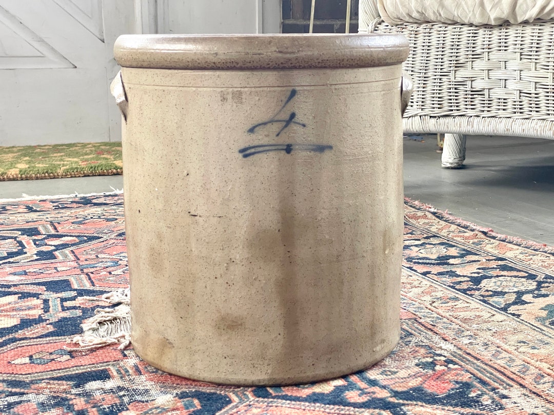 Antique Stoneware Crock #4: Primitive Brown Interior, Blue Lettering - Etsy
