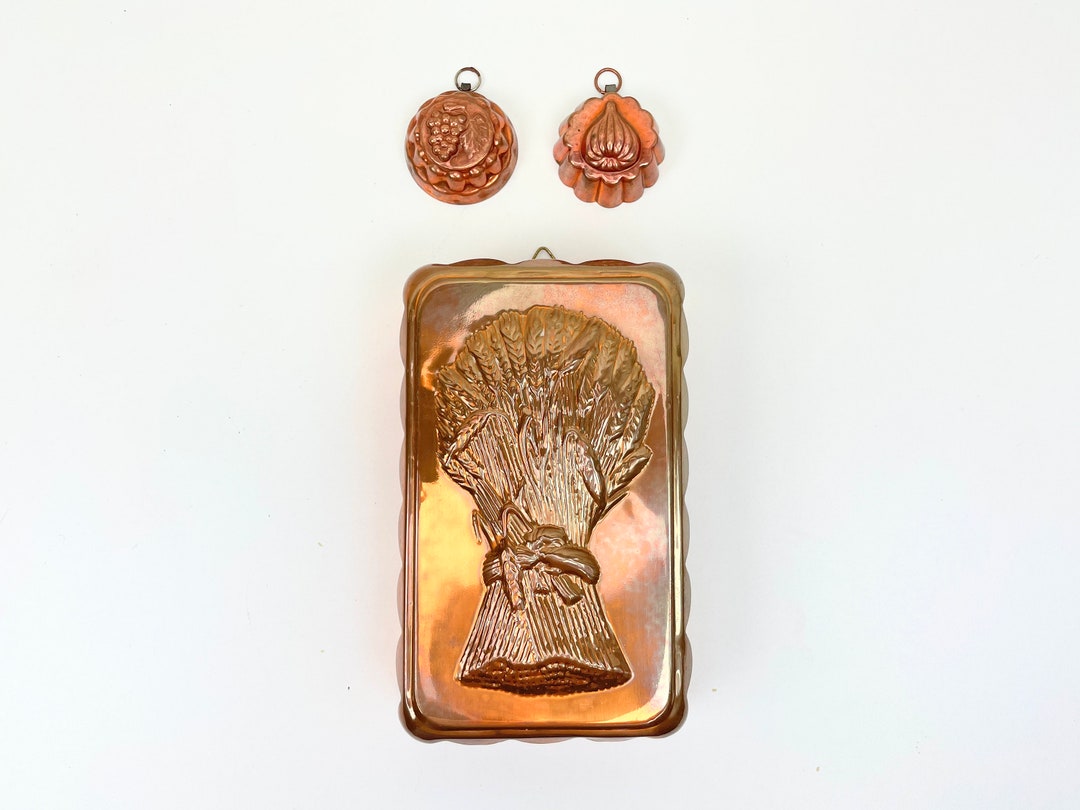 Copper Wall Decor Vintage Copper Plated Tin Fluted Loaf Pan With Wheat ...