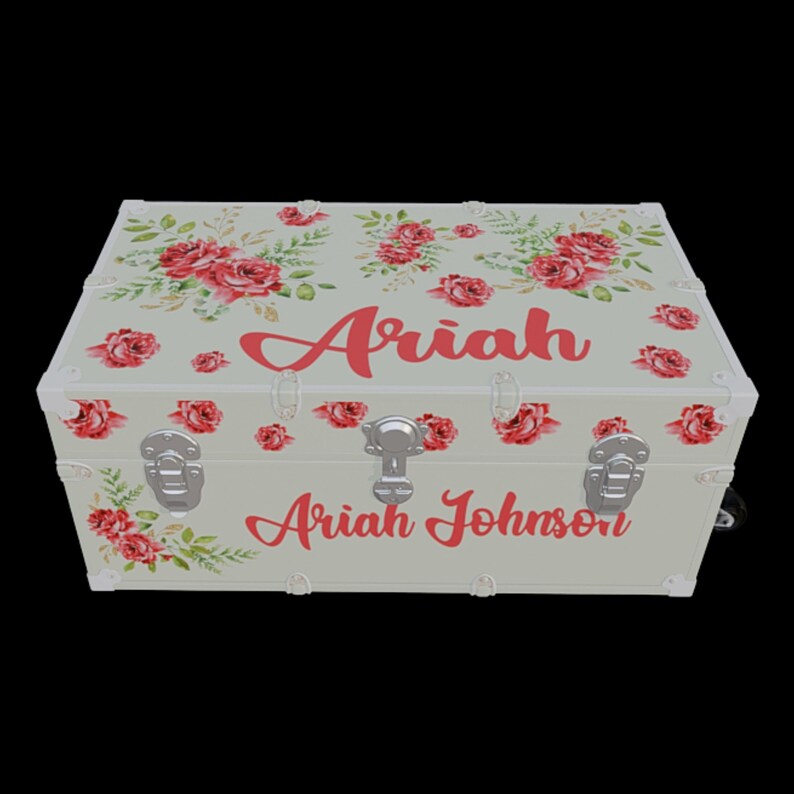 Floral Trunk Decal With Custom Name – Personalized Rose Travel Trunk ...