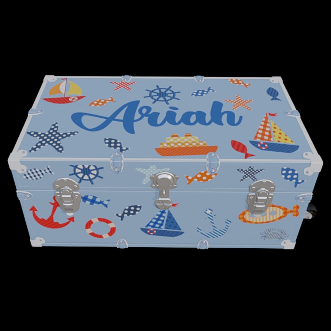 Personalized Kids Storage Trunk - Nautical Toy Chest, Summer Camp Trunk ...