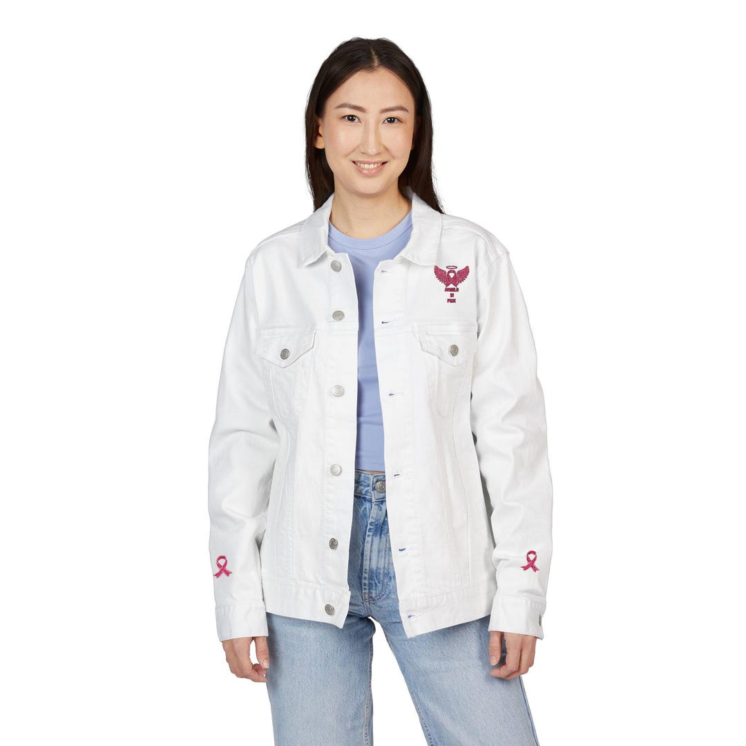 Embroidered Denim Jacket: Breast Cancer Awareness Graphic Apparel - Etsy