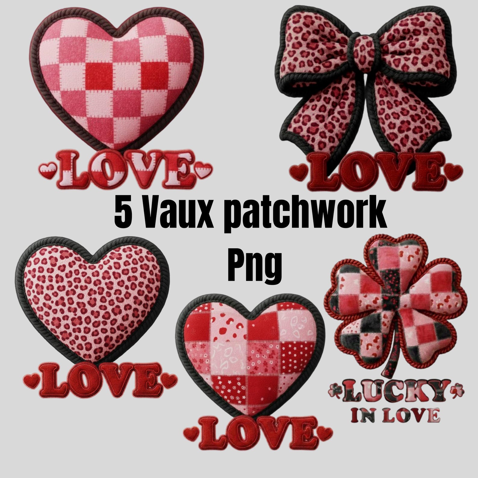 Patchwork Heart SVG Bundle, Leopard Bow, Lucky Clover PNG (digital ...