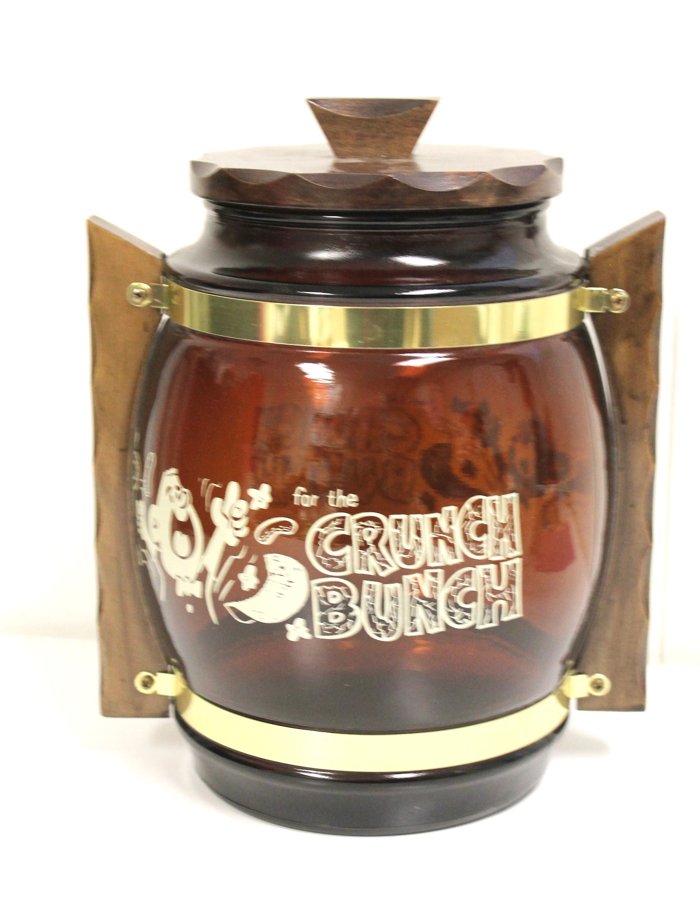Vintage 1970's Crunch Bunch Brown Glass and Wood Snack Jar! - Etsy