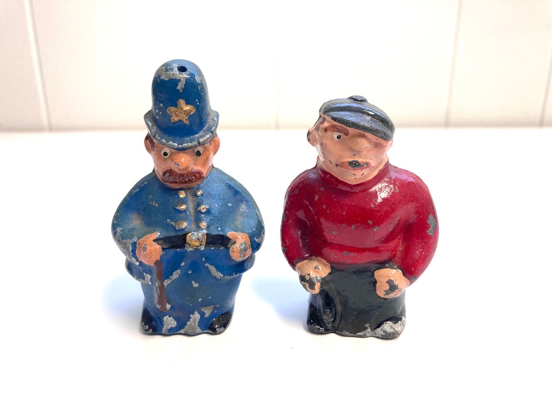 Vintage 1940's Pair of Cop and Robber Metal Salt and Pepper Shakers ...