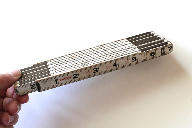 Vintage 1950's White Wood and Metal Folding Shop Ruler | Etsy