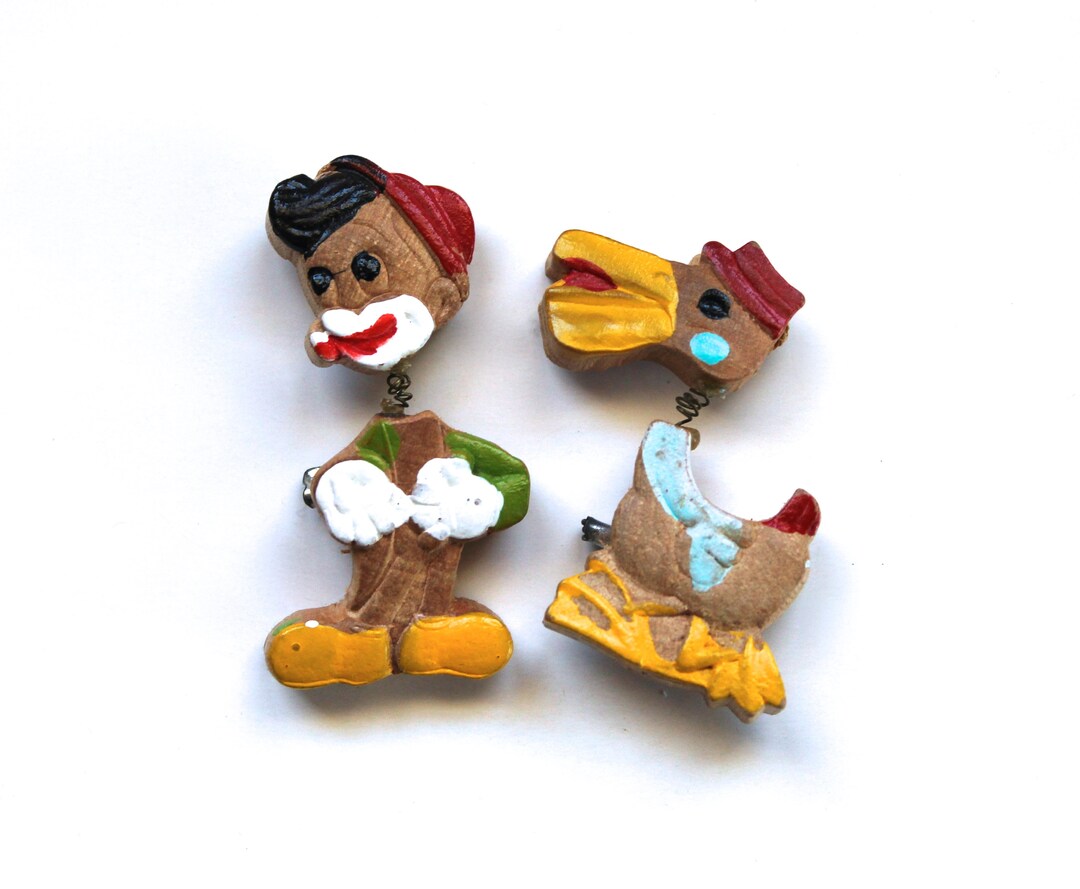 Vintage 1950's Wooden Bobble Head Pin/brooch Lot of 2! - Etsy