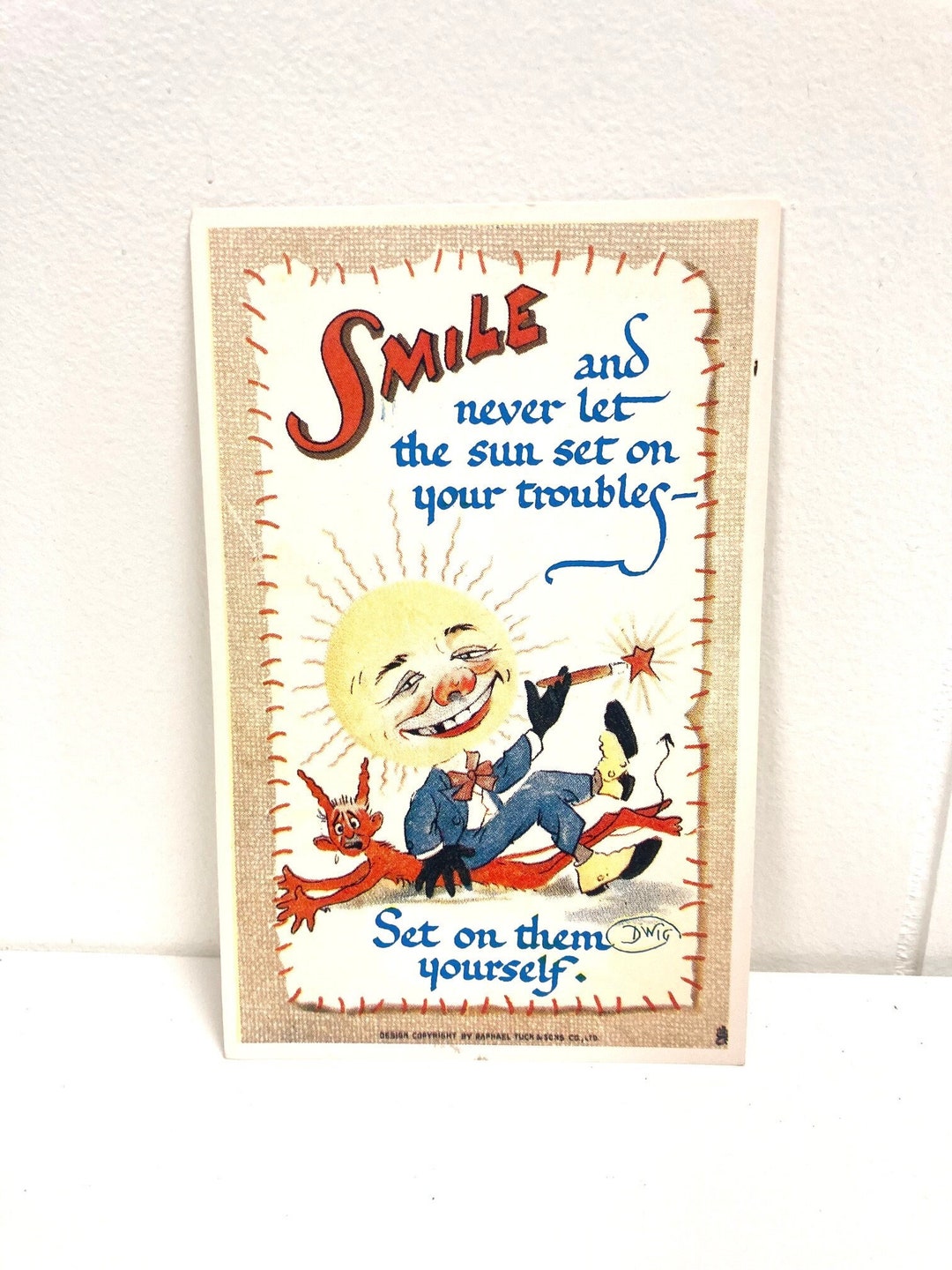 Vintage Sun and Red Devil Character Novelty Postcard Super Kitsch Mid ...