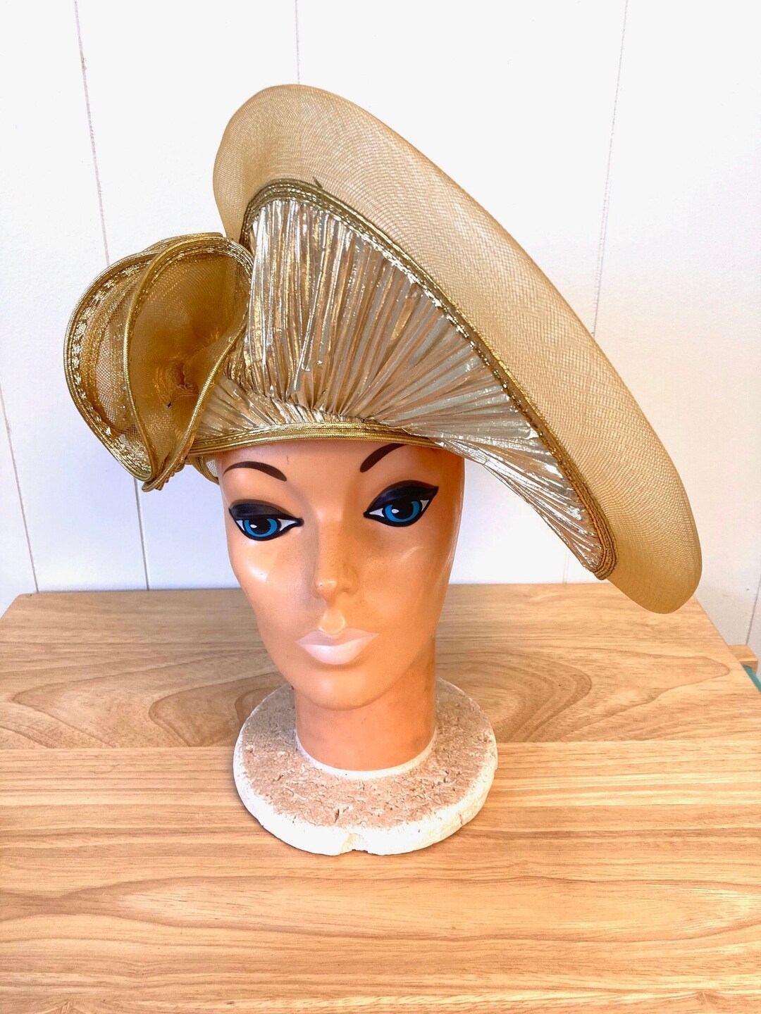 Vintage 1950's Michael Howard Ladies Wool Wide Brim Hat With Dark Blue ...