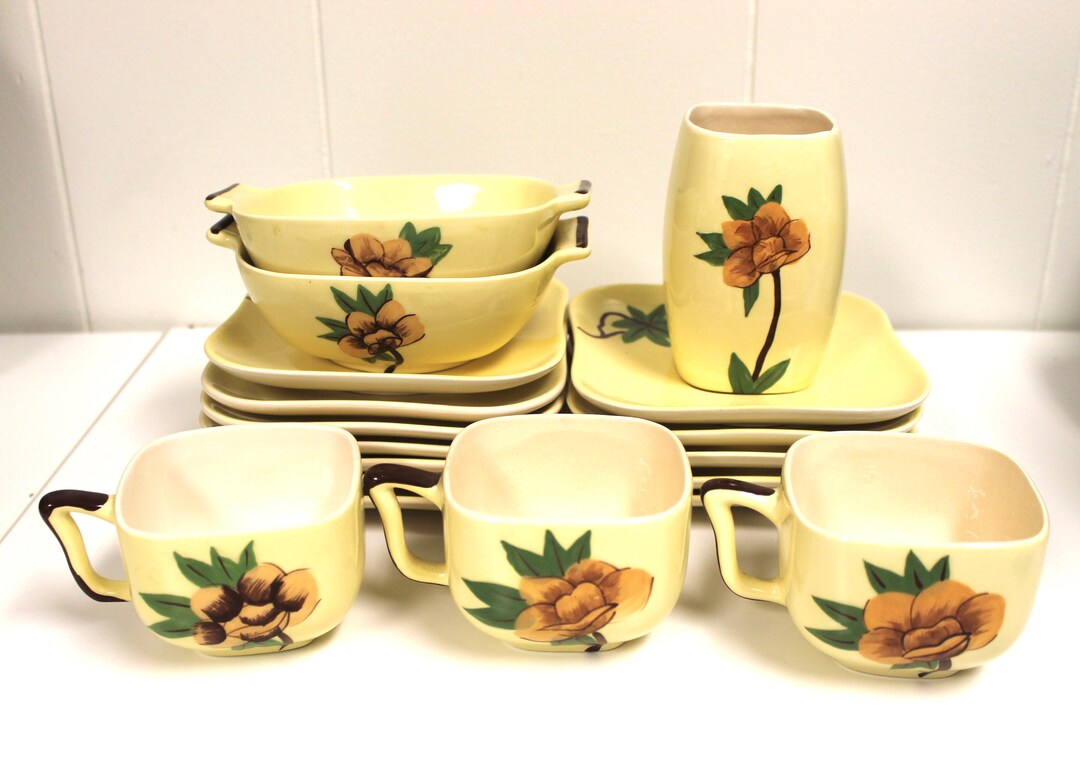 Vintage 1950s Weil Ware Yellow Rose Ceramic Dish Set! - Etsy
