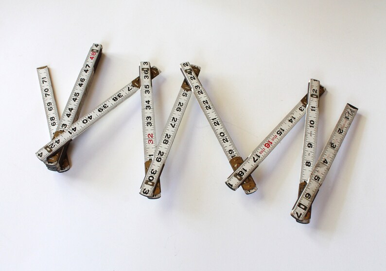 Vintage 1950's White Wood and Metal Folding Shop Ruler | Etsy