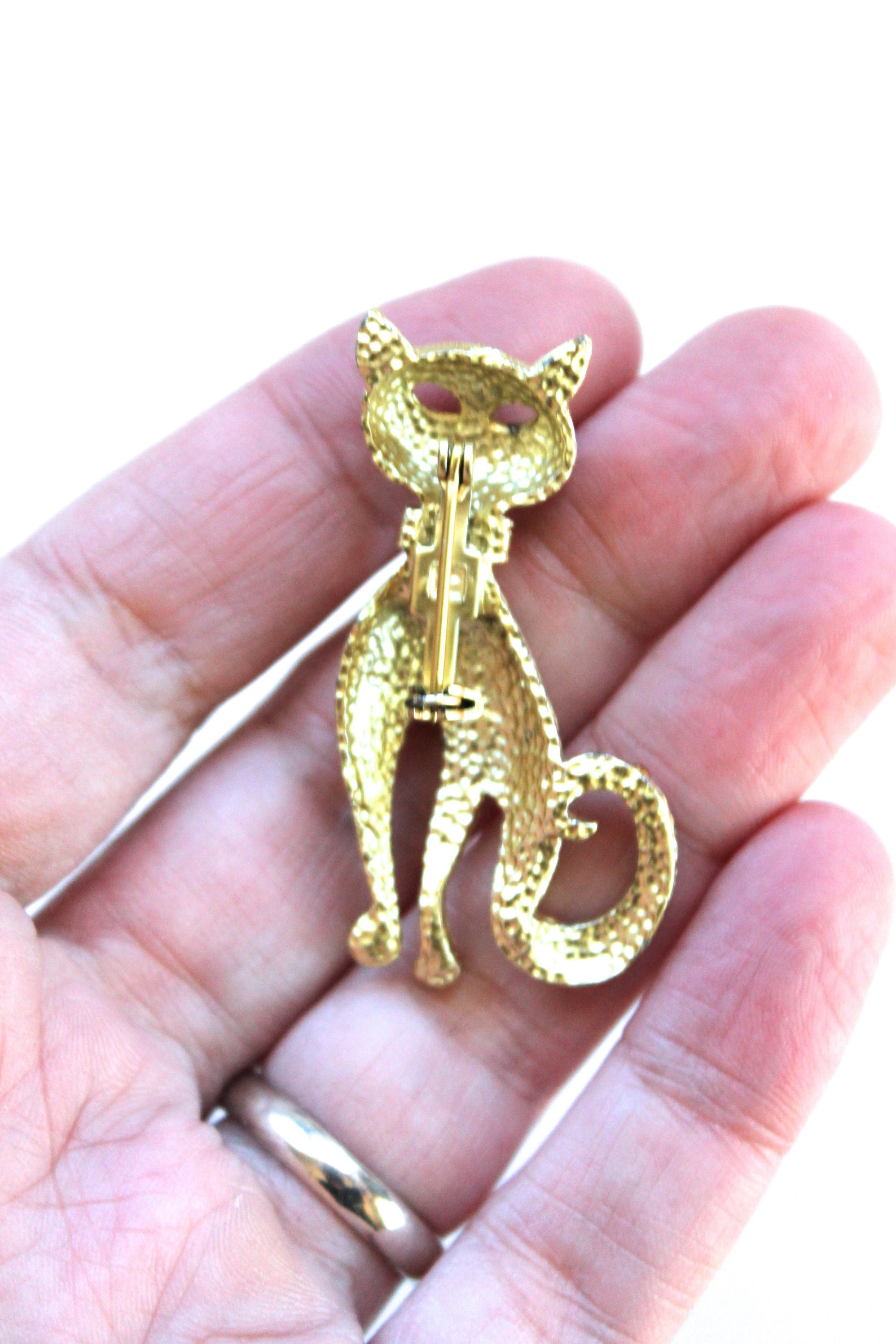 Vintage 1950's-60's Gold Tone Cat Pin/brooch With Rhinestones! Cute! - Etsy