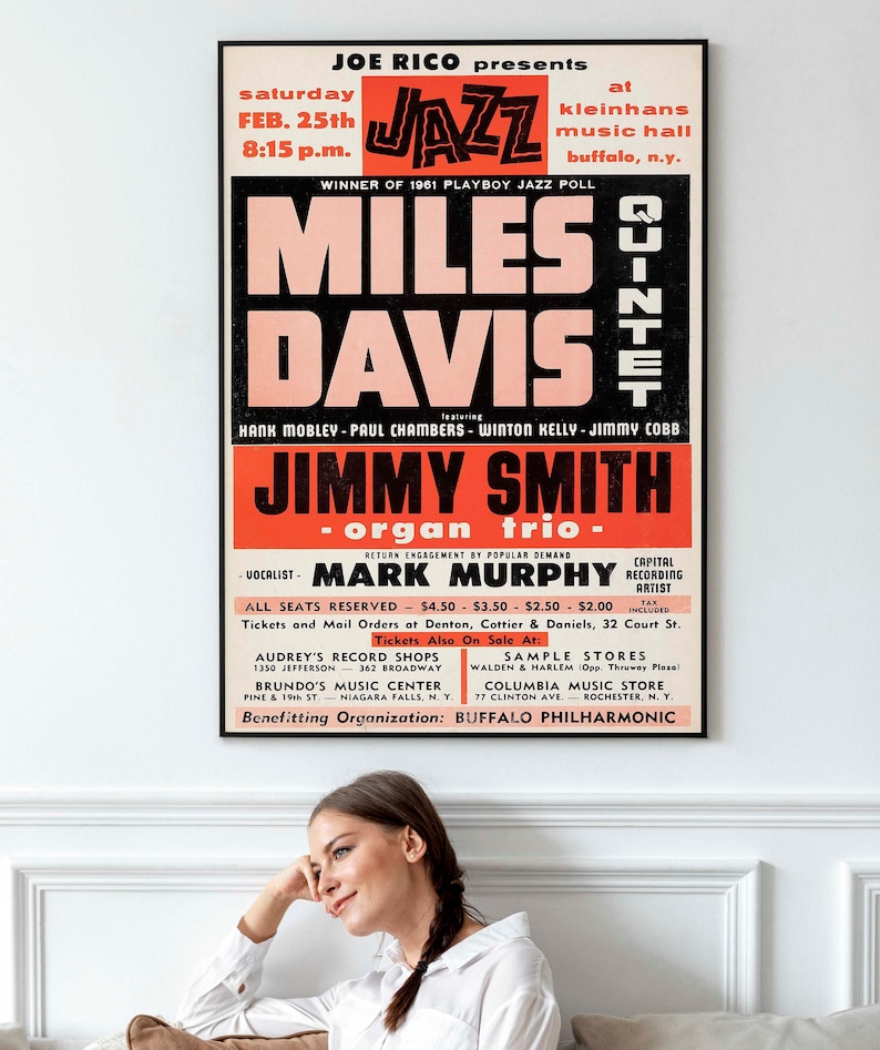 1960s Miles Davis Jazz Club Poster Buffalo, New York Vintage 60s Jazz ...