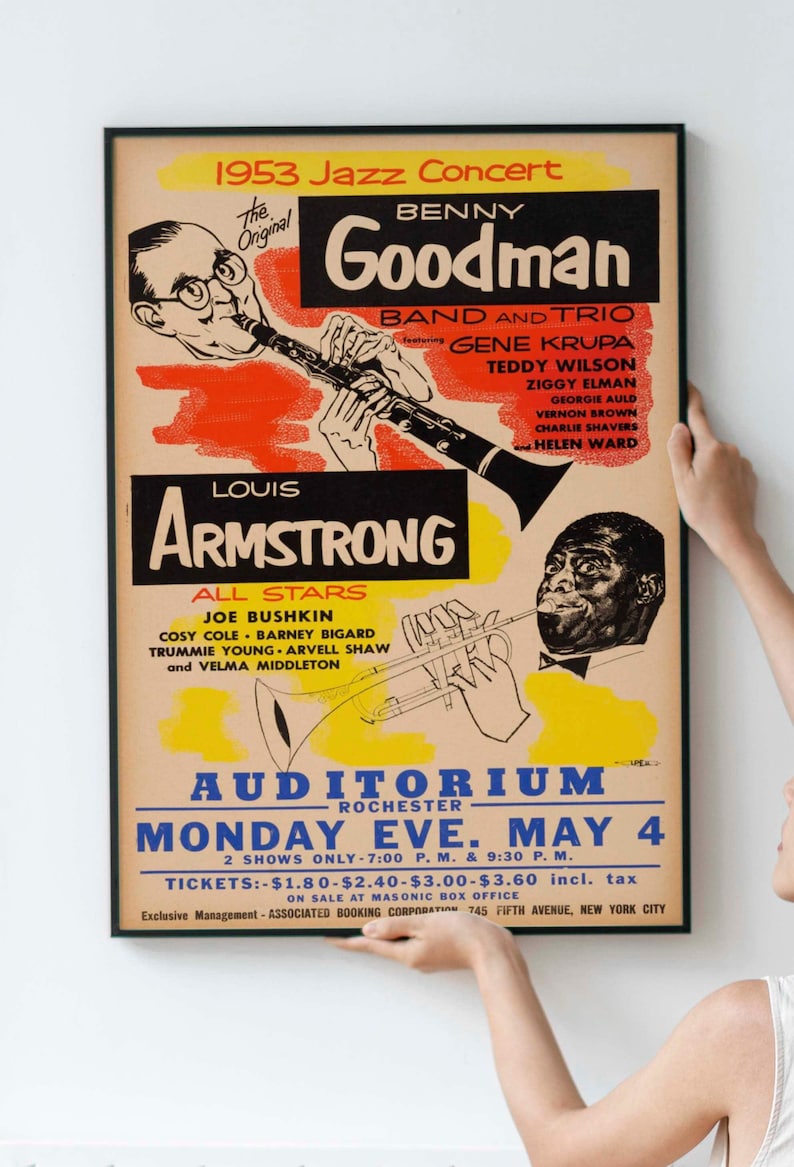 Louis Armstrong & Benny Goodman Poster – 1953 Vintage Jazz Concert ...