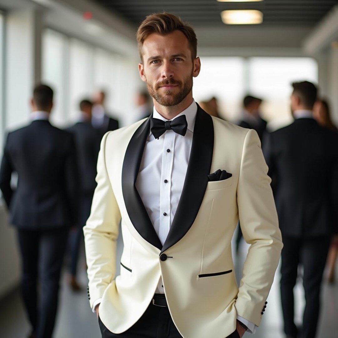 Ivory Two-piece Tuxedo Suit for Men | Slim Fit Blazer & Trousers Set ...