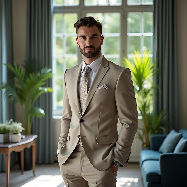 Terno masculino bege de 2 peças – Slim Fit para casamento, noivo, baile ...