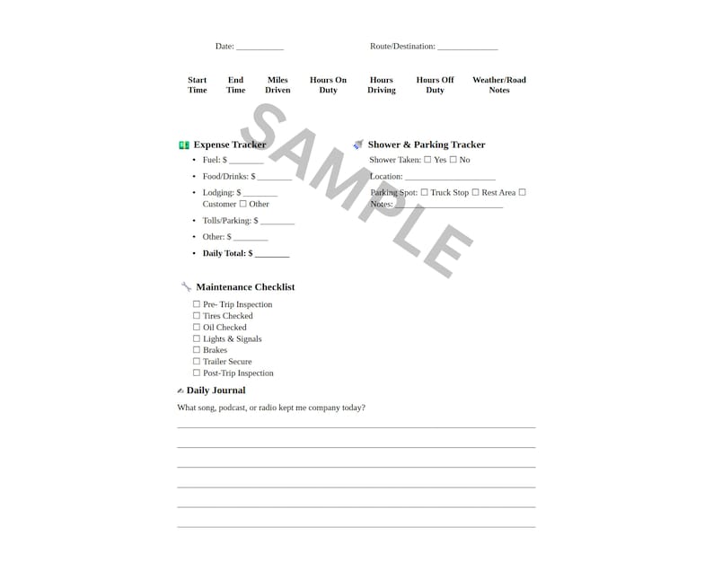 Truck Driver Daily Log Journal: Printable Trucker Logbook (PDF Download ...