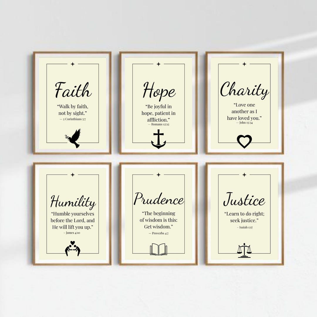 7 Christian Virtues Wall Art Bundle – Catholic Printable Set, Faith ...
