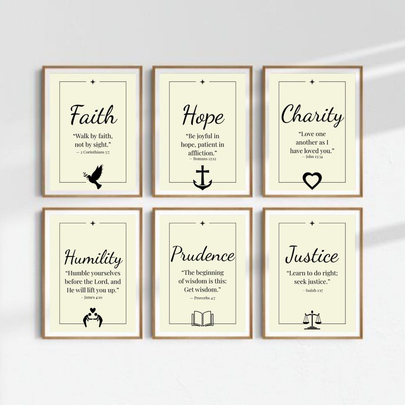 7 Christian Virtues Wall Art Bundle – Catholic Printable Set, Faith ...