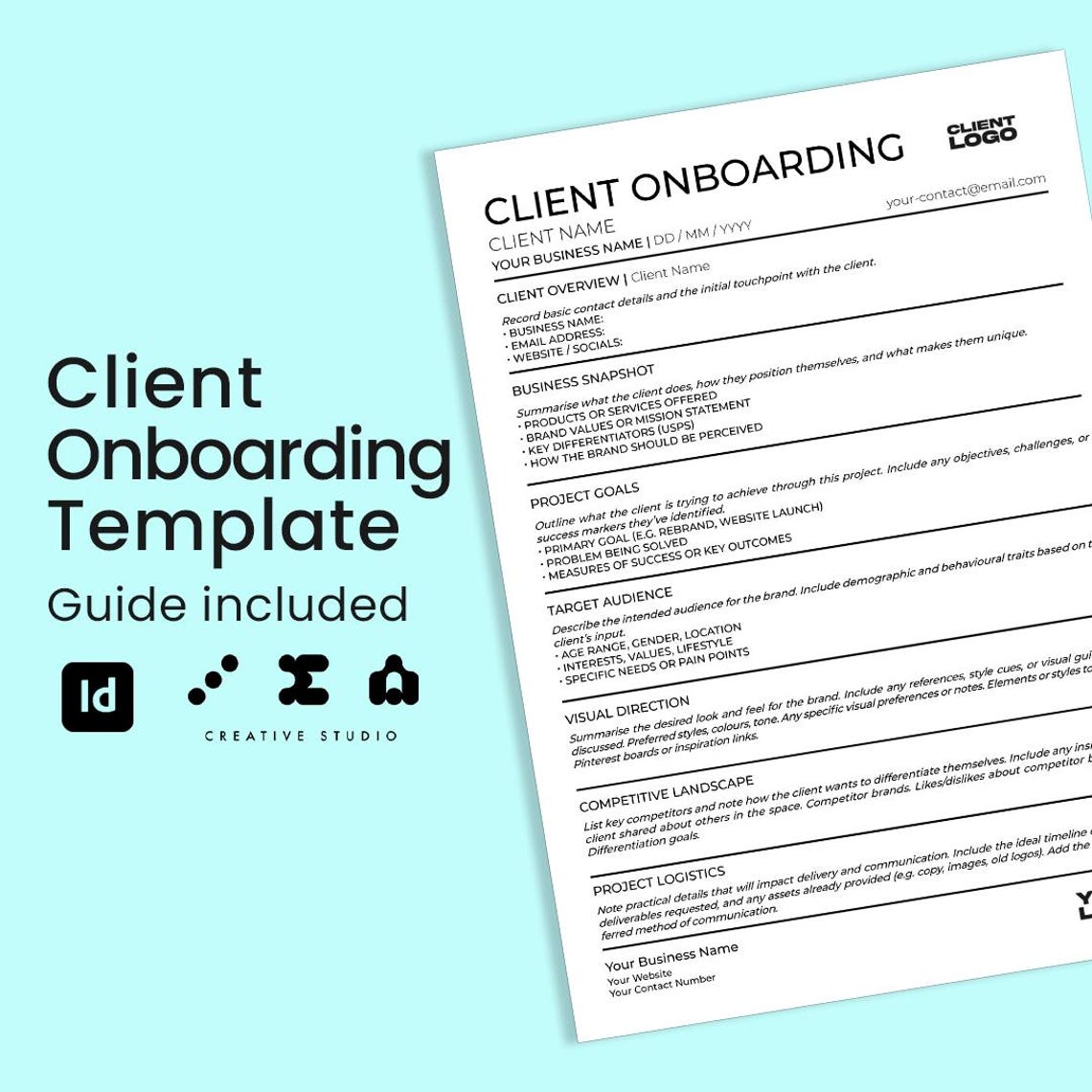 Client Onboarding Template for Graphic Designers Indesign One Page ...