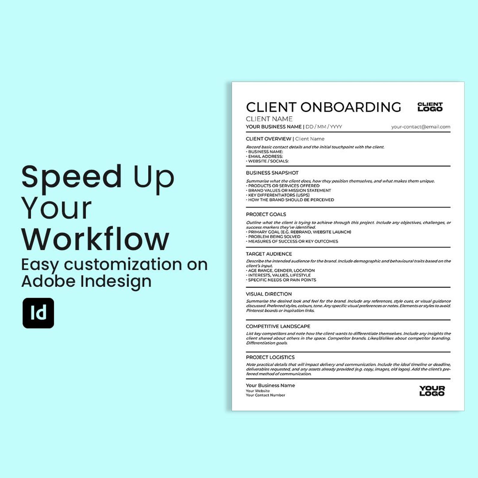 Client Onboarding Template for Graphic Designers Indesign One Page ...