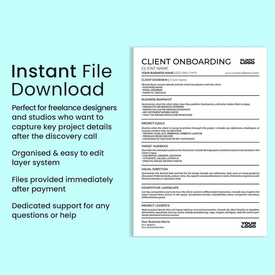 Client Onboarding Template for Graphic Designers Indesign One Page ...