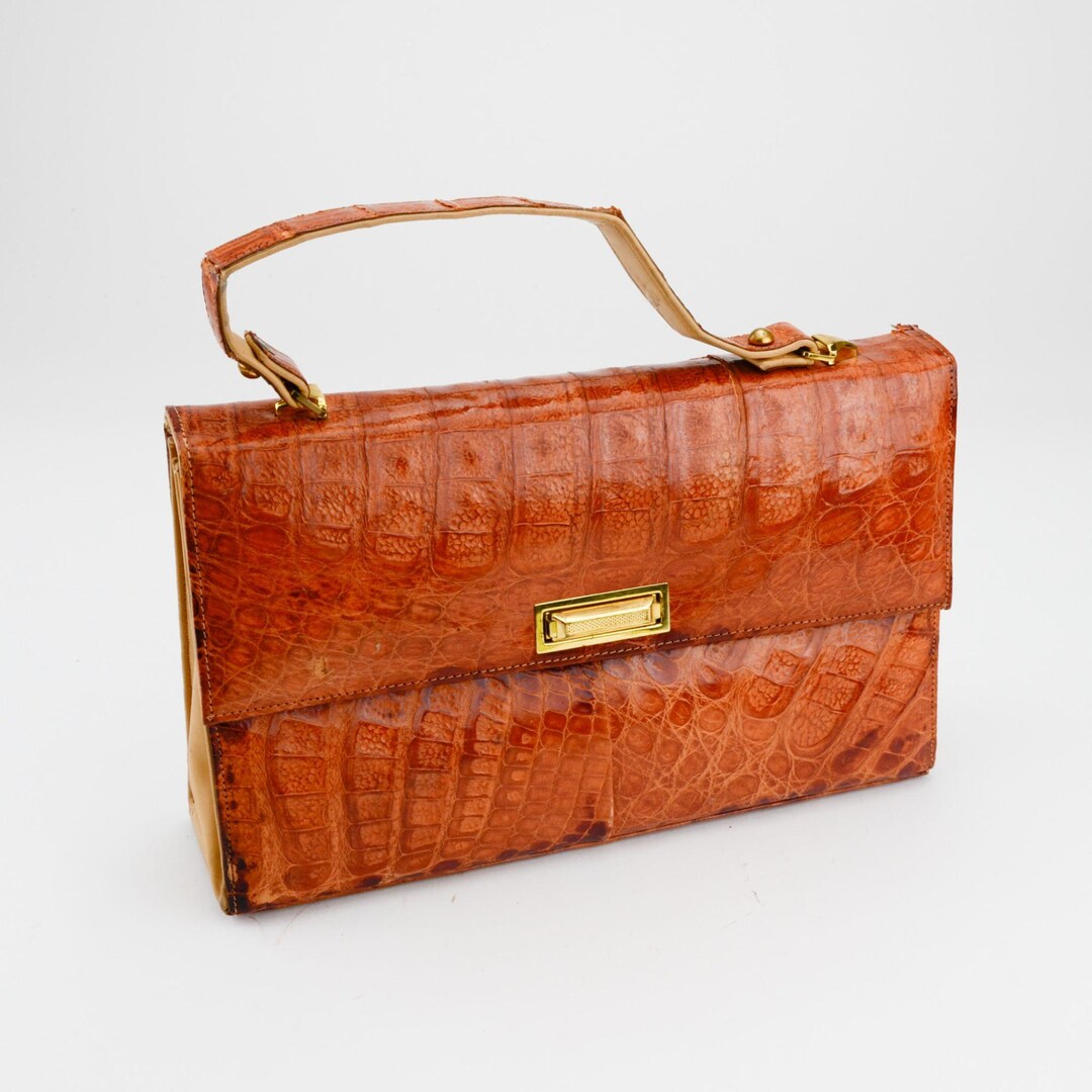 Vintage Alligator Skin Handbag With Gold-tone Hardware & Strap - Etsy