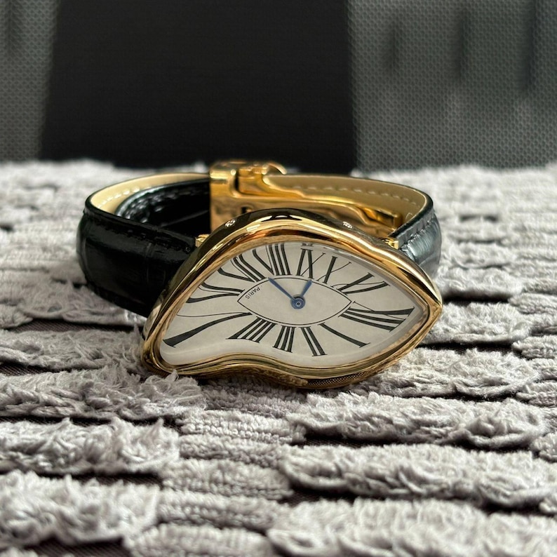 Surrealist Melting Dial Watch: Dali-inspired Black Leather Timepiece - Etsy