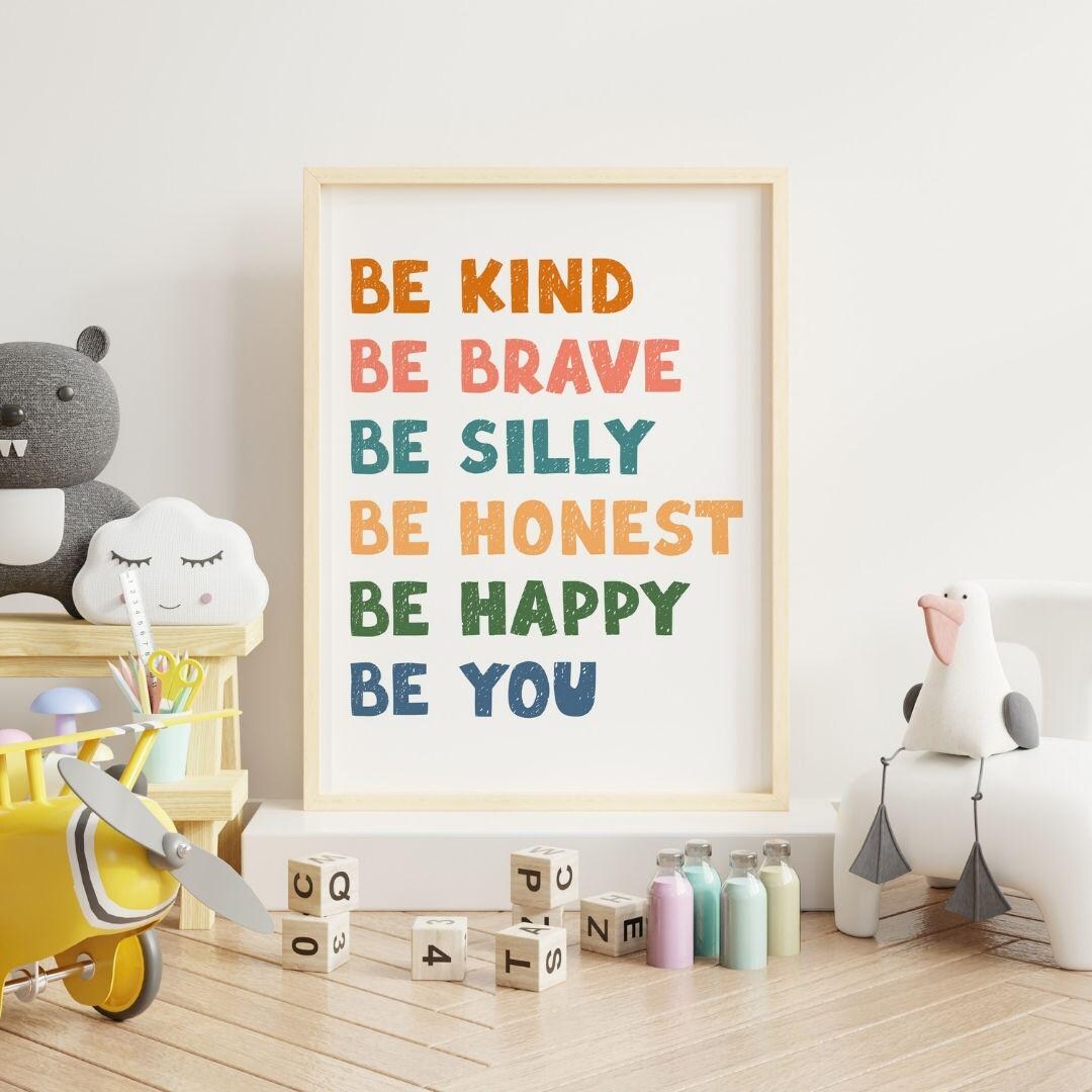 Inspirational Kids Wall Art | Be Kind Be Brave Be You Quote Poster ...